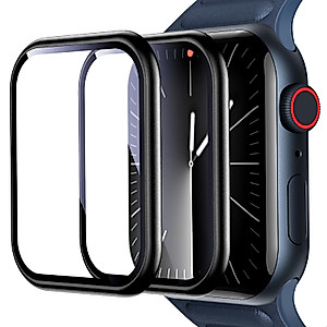 UniqueMe Compatible for Apple Watch Series 8/7 Screen Protector 45mm,[9H Tempered glass] [Metal Frame] Full-Coverage Anti-Scratch Non-Bubble High-Touch for iWatch 45 mm-2 Pack