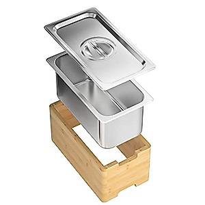 Merysen Kitchen Compost Bin- 1.6 Gal Smell Proof, Rust Proof Stainless Steel Insert, Countertop Composter Bin with Lid and Bamboo Box - Indoor Compost Bin Kitchen