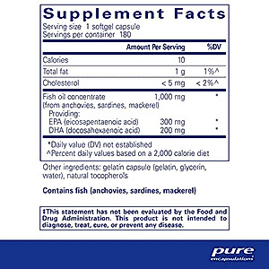 Pure Encapsulations EPA/DHA Essentials | Fish Oil Concentrate Supplement to Support Cardiovascular Health* | 180 Softgel Capsules
