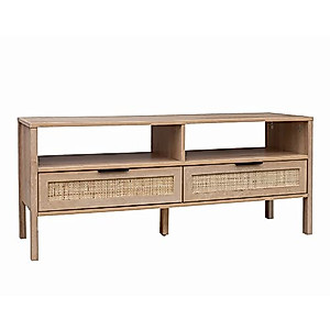 Decor Therapy Piper Rattan Storage Media Console Stand for TVs up to 59", 47" x 20", Blondewood