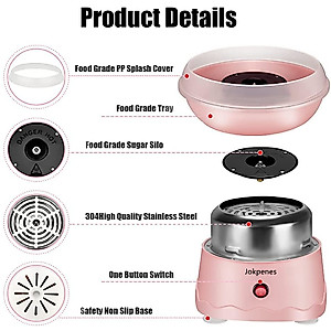 Jokpenes Cotton Candy Machine for Kids,Portable Mini Electric Cotton Candy Maker with 10 Reusable Cottons Candy Cones & Sugar Scoop for Birthday Family Party