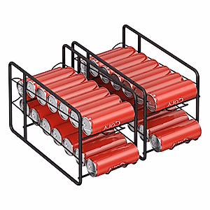 MOOACE 2 Pack Skinny Can Dispenser Rack, Stackable Tall Skinny Soda Pop Cans Storage Organizer Holder for Fridge Freezer Pantry Kitchen Cabinet Countertop, Black