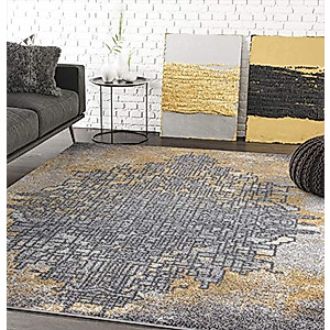 Abani Grey & Yellow Abstract Art Area Rug, Contemporary Style Rugs Laguna Collection Modern 7'9" x 10'2" Rectangle Accent Rug