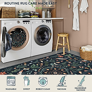 Lahome Insect Botanical 2x6 Washable Rug Runners for Hallways Non Slip,Black Bathroom Carpet Runner Kitchen Runner Rugs Non Skid,Soft Non-Slip Entryway Indoor Runners for Laundry Bedroom(Black,2x6)