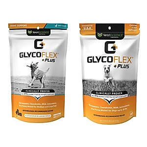 VetriScience Glycoflex Plus Clinically Proven Hip & Joint Supplement for Dogs, 60 Chews & Glycoflex Plus Clinically Proven Dog Hip and Joint Supplement for Small Dogs, 60 Chews