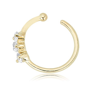 AVORA 14K Yellow Gold Three-Stone Simulated Diamond CZ Nose Ring Hoop (20 Gauge) - 5/16"