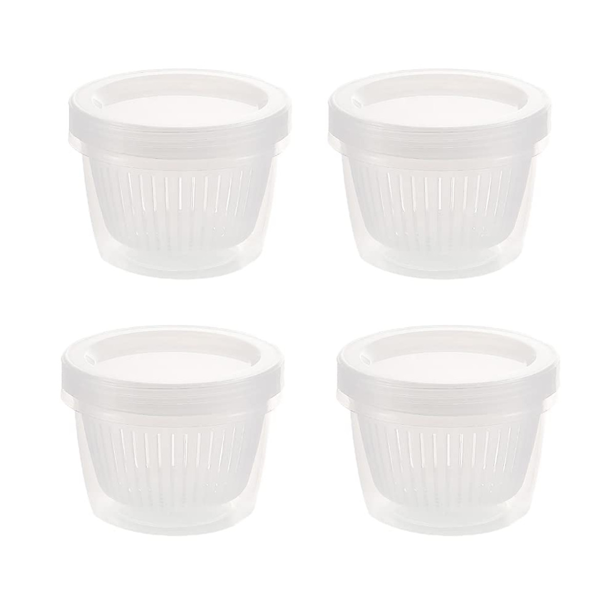 UtySty 4 Pack Onion Keeper Onion Saver Storage Container 2 Layer with Strainer Odor-Free 0.5L Holder Organizer for Refrigerator Chopped Ginger Garlic Fridge Berry Blueberries Tomato Avocado Lemon