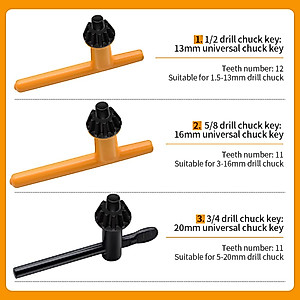 Drill Chuck Key Wrench, 6 Sizes Drill Press Chuck Key Replacement Drill Clamping Wrench Chuck Press Wrench Key for Electric Drill Clamping Tool of 4 mm, 6 mm, 10 mm, 13 mm, 16 mm, 20 mm in Diameter