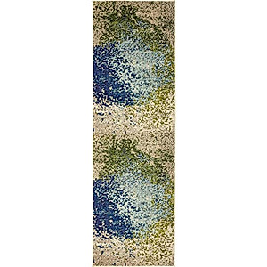 Unique Loom Estrella Collection Abstract, Modern, Light Colors, Distressed Area Rug, 2 ft x 7 ft, Blue/Beige