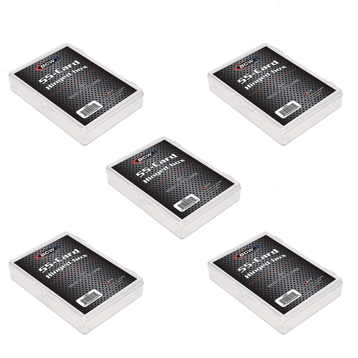 BCW Hinged Trading Card Case -5ct | Holds 55 Standard Cards | Ideal for Trading Card Storage, Baseball Card Storage Box | Clear Polystyrene Snap Lock CaseCard Holder Box | Sports Card Organizer
