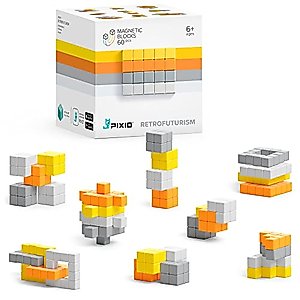 PIXIO Retrofuturism - 60 Magnetic Blocks - Small Magnet Blocks - Magnets for Kids & Adults - Magnet Toys- Magnet Tiles Alternative for Kids 8-12 Years