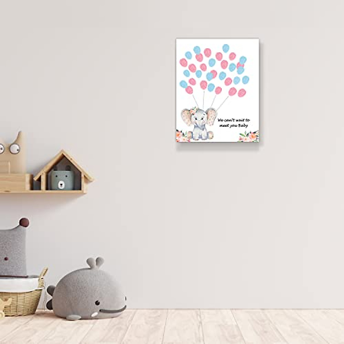 Baby Shower Guest Book Fingerprint Tree Canvas, a Baby Shower Guest Book, Finger Print Guest Book, Gender Reveal Decoration Elephant Theme