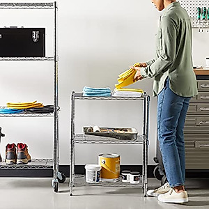 Amazon Basics 3-Shelf Adjustable, Heavy Duty Storage Shelving Unit (250 lbs loading capacity per shelf), Steel Organizer Wire Rack, Chrome, 23.2" L x 13.4" W x 30" H