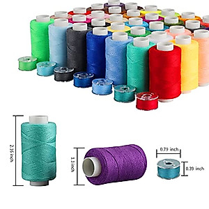 Blibly 72Pcs Bobbins Sewing Thread Kits, 500 Yards Per Polyester Thread Spools with Needle, Threader, Scissors and Ruler, Prewound Bobbin with Case for Hand & Sewing Machine,36 Colors