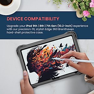 Brenthaven Edge 360 Case Fits iPad 9th | 8th | 7th Generation (10.2-inch) Protective Cover with Screen Protector and Adjustable Stand - Durable Slim Lightweight & Drop Tested Clear Back Shell - Gray