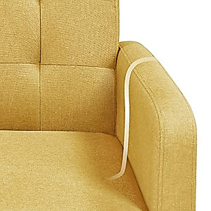 Yaheetech Mid-Century Accent Chairs, Modern Upholstered Living Room Chair, Cozy Armchair Button Tufted Back and Wood Legs for Bedroom/Office/Cafe, Yellow