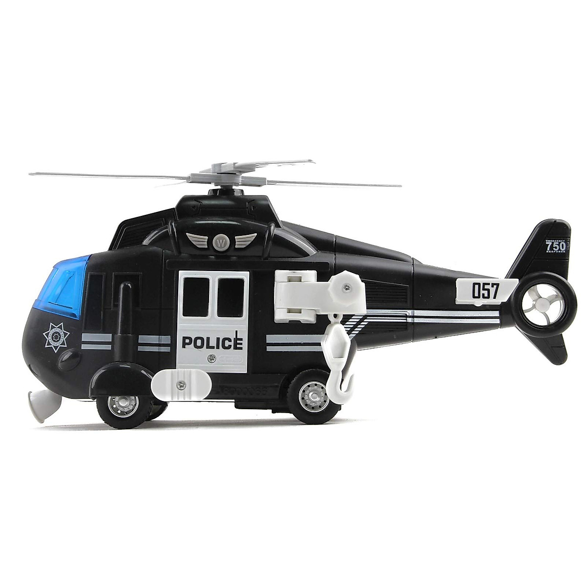 Vokodo Police Helicopter 11" With Lights And Sounds Push And Go Includes Rescue Basket Durable Toy Friction Kids Cop Chopper SWAT Airplane Pretend Play Truck Great Gift For Children Boys Girl Toddlers