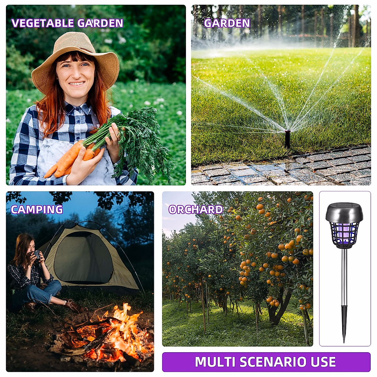 Jahy2Tech Solar Bug Zapper Outdoor Mosquito Zapper Mosquito Killer Lamp for Patio Backyard Garden Pathway Insect Mosquito Repellent Purple and White Light (4)