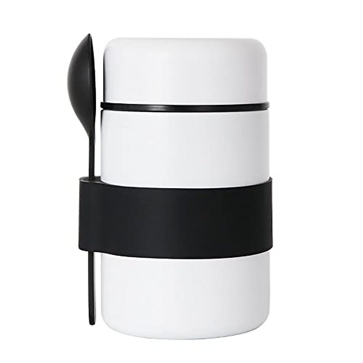 BYBYCD Food Container Portable Solid Color Vacuum Jar Stainless Steel Inner Stewed Cup Mini Insulated with A Spoon Breakfast Cup(Silver&Black)