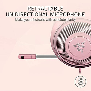Razer Kraken Over Ear Headset, Quartz Pink Retractable & Razer RC21-01140300-W3M1 Kitty Ears for Kraken, Quartz Pink