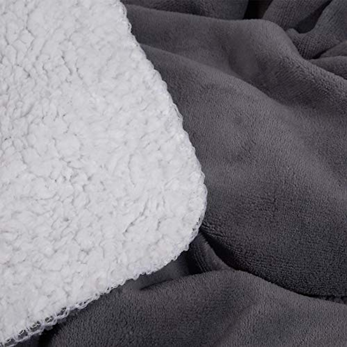 Brentfords Sherpa Flannel Fleece Blanket Large Full Twin Size Plush Throw Fuzzy Soft Microfiber, Silver Grey White - 59" x 70"