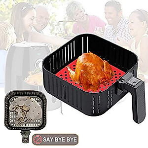 3 PCS Reusable Air Fryer Liners,Square Air Fryer Silicone Liners for Air Fryer Basket,Non-Stick Air Fryer Accessories Basket Mats Replacement for Parchment Paper, BPA Free. (Black Red Green, 8.5 in)