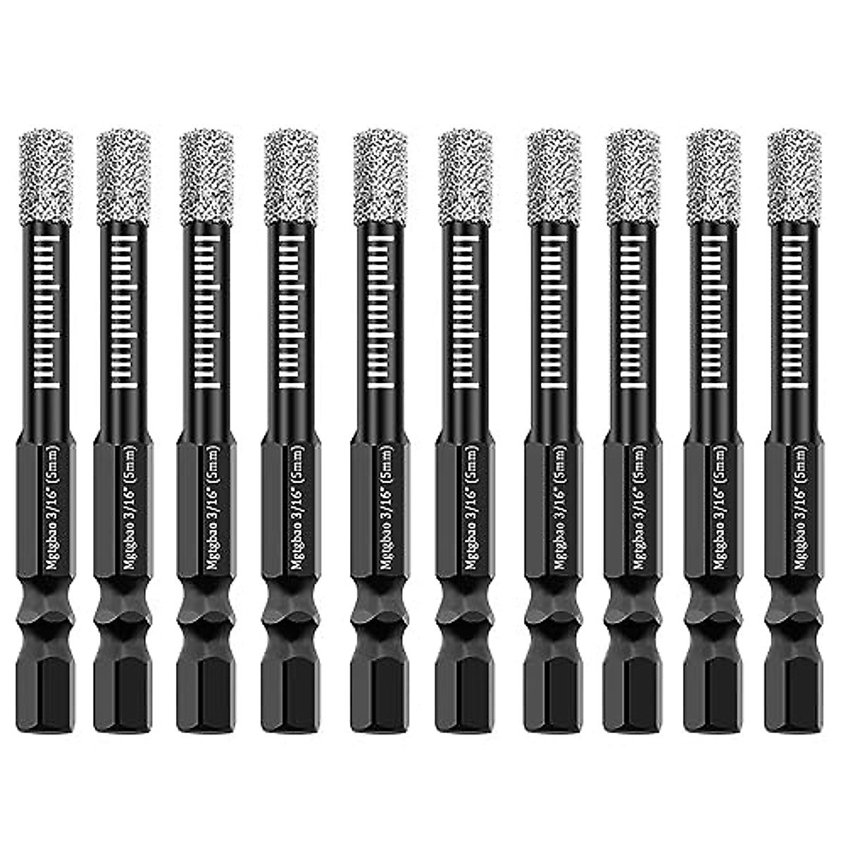 Mgtgbao 10pc 3/16” Dry Diamond Drill Bits Set，10PCS 5mm Hex Shank Core Drill Bit Brazed with Cooling Wax for Porcelain Tile Ceramic Concrete Granite Marble Hard Materials (not for Wood).