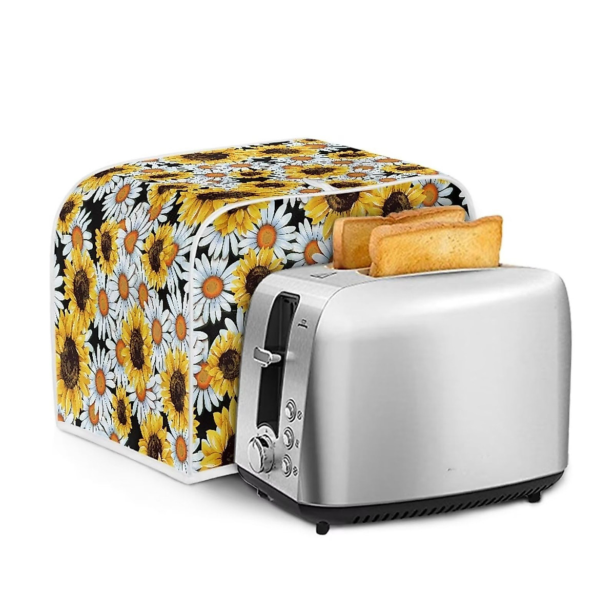 HUISEFOR Sunflower Daisy Toaster Cover 4 Slice Long Slot, Washable Bread Maker Covers Toaster Covers Dustproof Kitchen Appliance Protector Keep Off Stains Fingerprint and Cat Hair