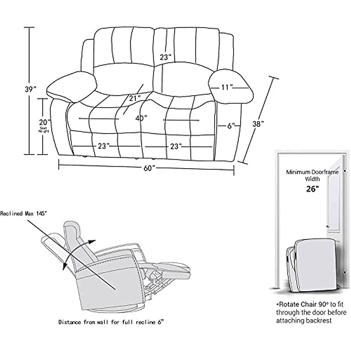 Blackjack Furniture Portico Leather Air Mid Century Modern Living Room Reclining, Den Loveseat, Brown