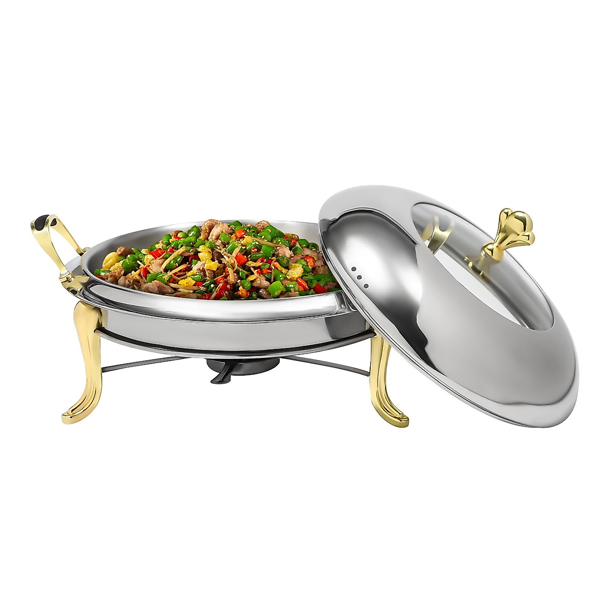 2.5QT Stainless Steel Round Chafing Dishes for Buffet, Electric Chafing Dish Buffet Set, Food Warmer Buffet, Warming Trays for Buffets with Glass Lid & Lid Holder, for Wedding Party Banquet Event