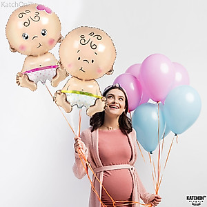 KatchOn, Baby Gender Reveal Balloons Set - 32 Inch, Pack of 2 | Baby Balloons, Gender Reveal Decorations | Baby Boy Balloons and Baby Girl Balloons, Twin Baby Shower Decorations | Boy Or Girl Balloon