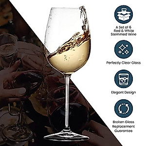 Modvera Stemmed Wine Glasses with Elongated Bowl Design, Crystal, Perfect for Red and White Wine for Your Next Event, Wine Glass Set Sommeliers Will Love - 18 oz, Set of 6