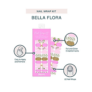 Studio Oh! Mani Nail Wrap Kit - 22 Nail Wraps & Stickers in Various Designs & Colors with Application Tools - Easy to Apply - Lasts up to a Month Without Chipping or Peeling - Bella Flora