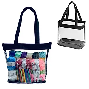 Large Clear Tote Bag Stadium Approved Plastic Yarn Holder for Crocheting Supplies Knitting Crochet Project Bag Craft Storage Transparent See Through Purse for Stadium Events 12 x6 x12, Black