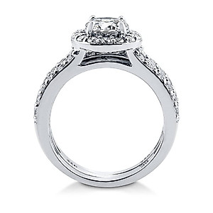 BERRICLE Sterling Silver Halo Wedding Engagement Rings Round Cubic Zirconia CZ Insert Ring Set for Women, Rhodium Plated Size 8