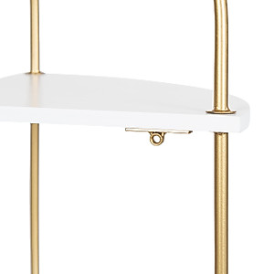 Kate and Laurel Walters Glam Wall Mounted Corner Shelf, 17 x 12 x 35, White and Gold, Decorative Three Tier Corner Wall Shelf for Storage and Display