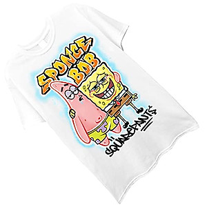 Mens Spongebob Squarepants Classic Shirt - Spongebob, Patrick & Krusty Krab T-Shirt (White, Medium)