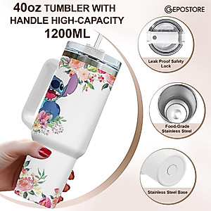 GEPOSTORE Blue Alien 40 Oz Tumbler With Lid Stainless Steel, Cute Cartoon Movie Character Tumbler, Birthday Gifts for Movie Lovers