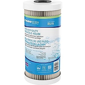 Pentair OMNIFilter RS15 Sediment Water Filter, 10-Inch, Whole House Heavy Duty Pleated Cellulose/Polyester Replacement Cartridge, 10" x 4.5", 5 Micron, White