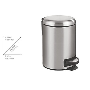 WENKO Basket, 0.79 Gal, Small Trash Can with Lid and Pedal, Garbage Bin for Bathroom with Removable Inner Bucket, Stainless Steel, Easy Close, 9.84 x 8.86 x 6.69, Silver