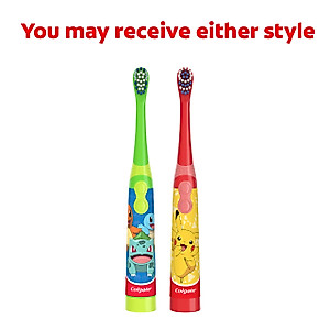 Colgate Kids Battery Powered Toothbrush, Kids Battery Toothbrush with Included AA Battery, Extra Soft Bristles, Flat-Laying Handle to Prevent Rolling, Pokemon Toothbrush, 1 Pack (Style May Vary)