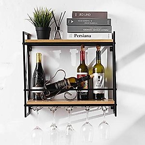 Tinyuet Wine Rack Wall Mounted, 21.6in Metal Hanging Wine Holder, Elegant Wine Glass Rack for Kitchen/Dining/Room/Wine Cellar/Bar