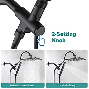 SWKB All Metal 10 inch Shower Head With Handheld Combo With Press Button 2-Way Diverter,Handheld Shower Wand,12 inch Adjustable Shower Extension Arm,Include 71 Inch / 6 ft Hose,Matte Black
