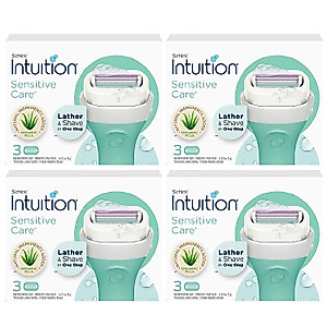 Schick Intuition Sensitive(Aloe) Renewing Moisture Women Razor Refill Cartridges, 12 count(4Pack), New Version 2022
