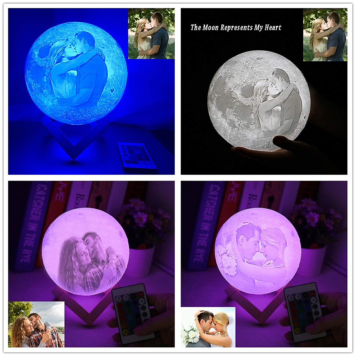 Shiny Alice 16 Colors Personalized Photo Night Light Customized 3D Printing USB Charging Moon Lamp Moon Light Night Light for Kids Gift for Women Christmas Gift…