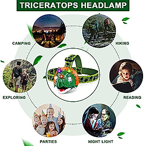 Triceratops LED Headlamp - Dinosaur Headlamp for Kids Camping Essentials | Dinosaur Toy Head Lamp Flashlight for Boys Girls or Adults | Ideal Gift for Birthday, Halloween, Christmas, New Year