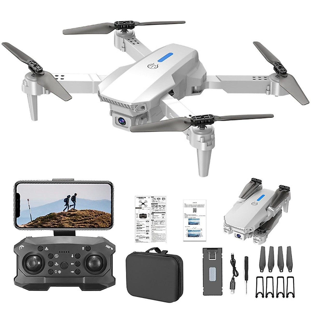 Mini Foldable Drones With Dual Camera For Adults 1080P, Foldable Drone with Carrying Case, FPV Drone With Altitude Hold, 360° Flip, Toys Gifts for Kids and Adults(Gray)