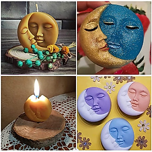 2 Pcs Silicone Soap Molds, Sun & Moon Face Soap Molds for Soap Making, Bath Bomb Molds for Bath Bomb, Chocolate, Candle, Valentine Wedding Gift