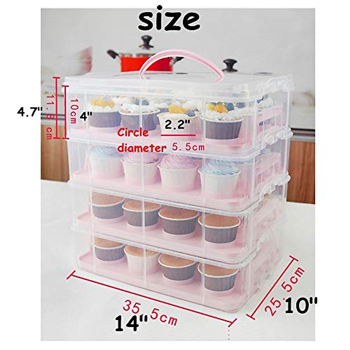 Multi-layer Cupcake Containers Package BOX Cupcake Holders with Lid|Extra Sturdy and Stackable Cupcake Carrier|Cup Cake Transport Portable (4 layers/48 Compartmen, White)