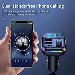 Bluetooth Adapter for Car, Wireless FM Radio Transmitter, Wireless Bluetooth 5.0, MP3 Music Player, QC3.0 + PD 20W USB Car Charger, 7 Colors LED Backlit